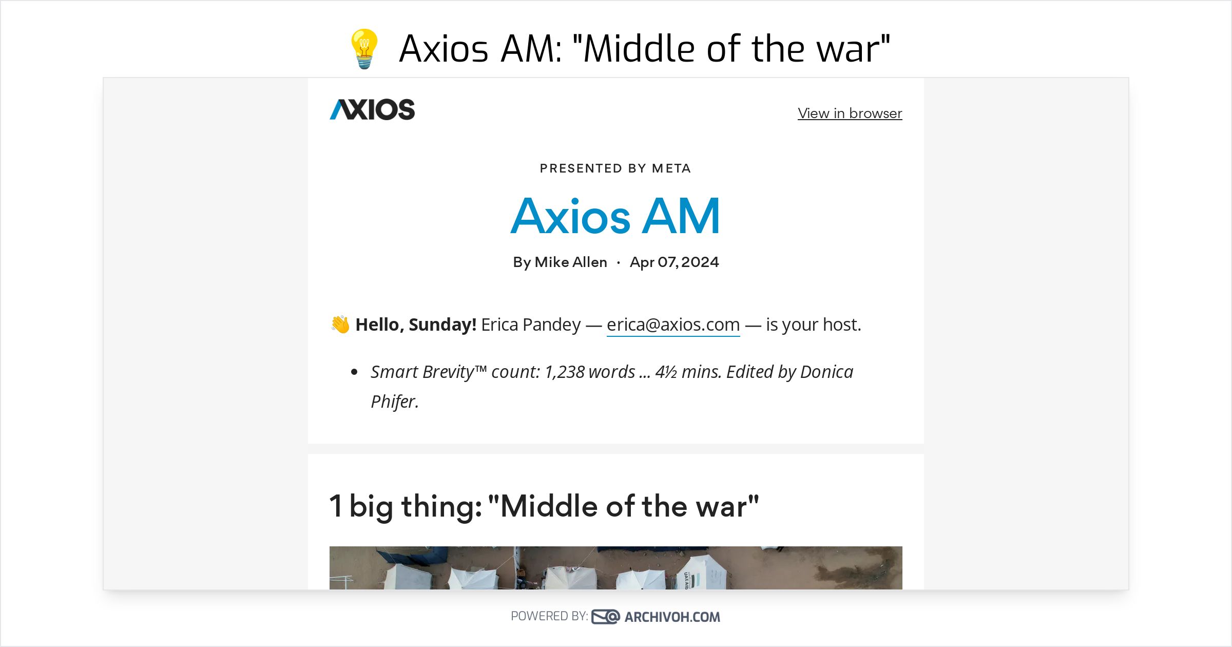 💡 Axios AM: "Middle of the war"