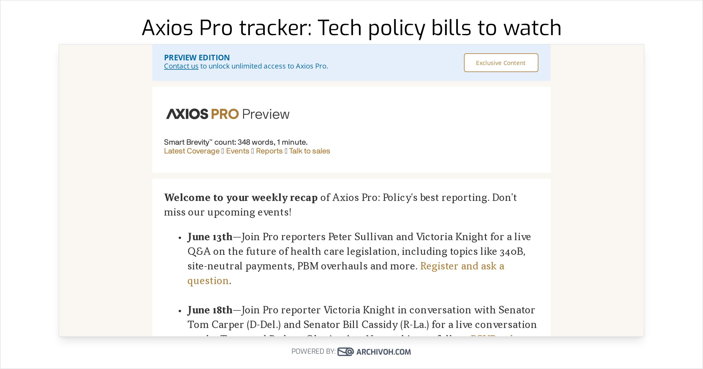 Axios Pro tracker: Tech policy bills to watch