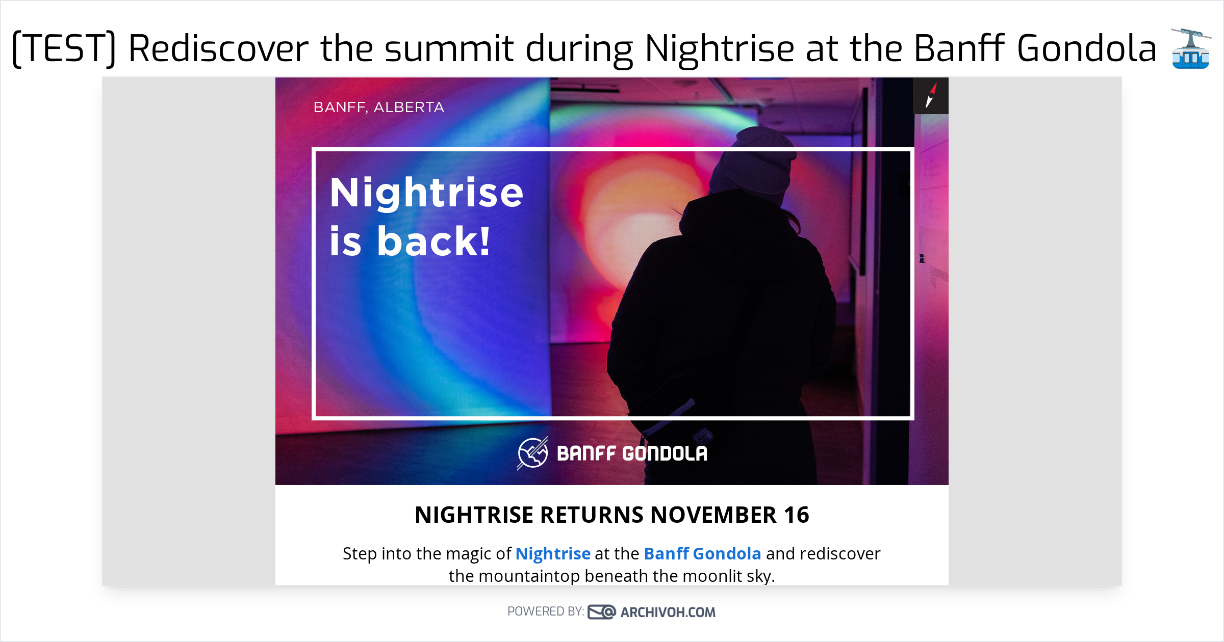 [TEST] Rediscover the summit during Nightrise at the Banff Gondola...