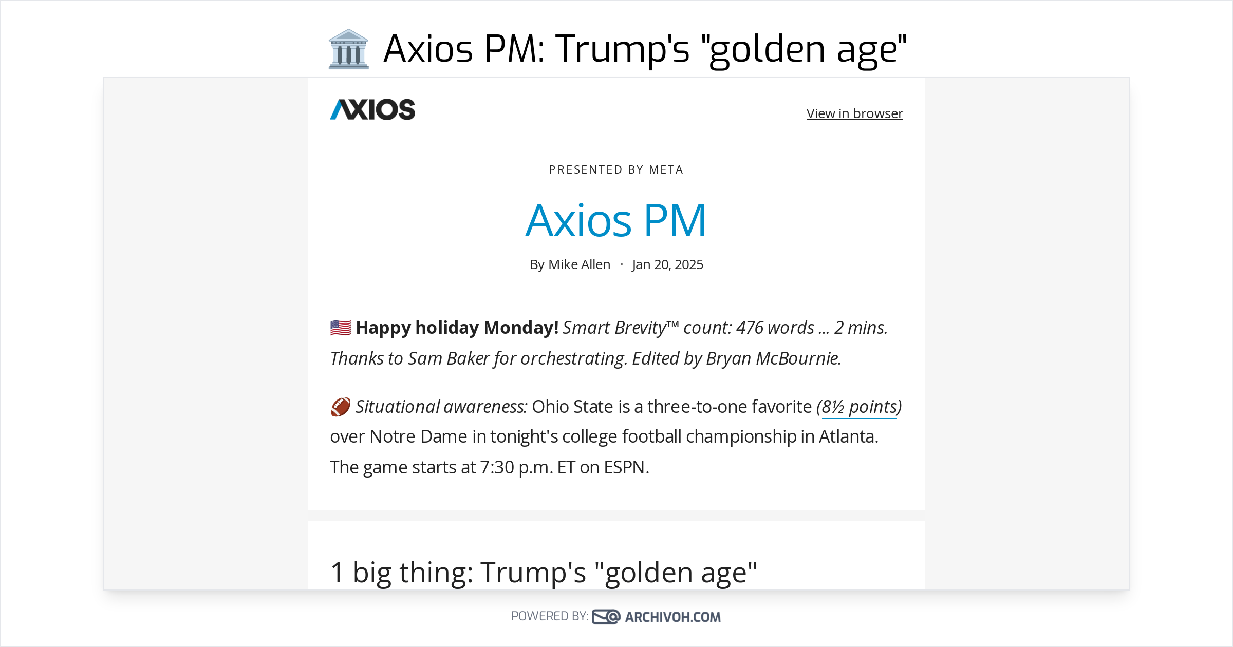 🏛️ Axios PM: Trump's "golden age"