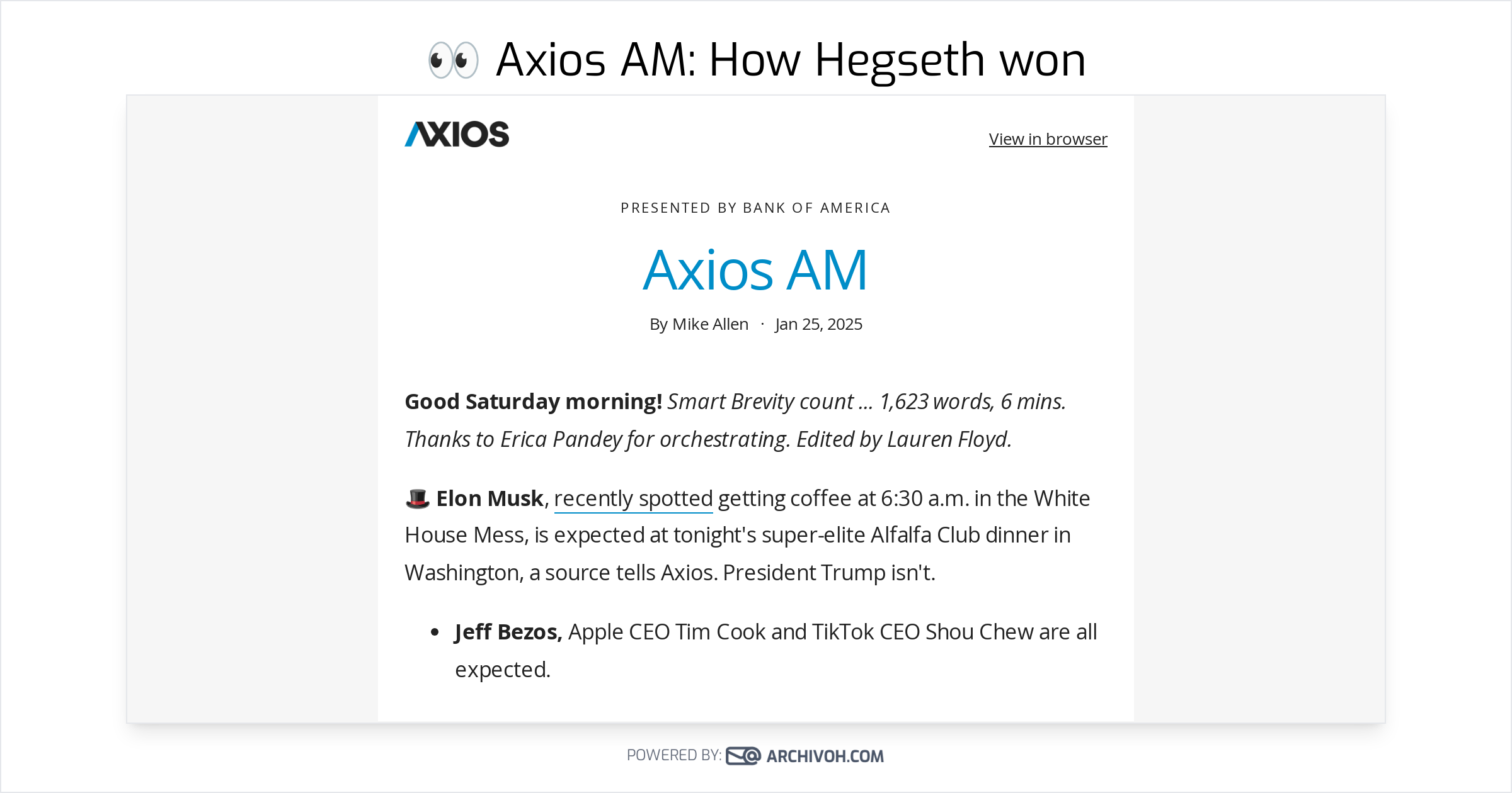 👀 Axios AM: How Hegseth won
