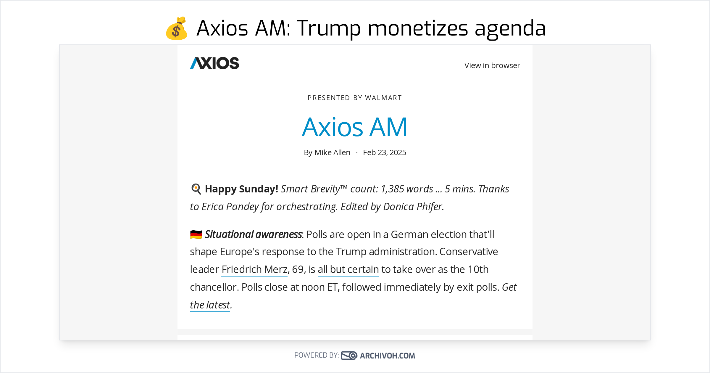 💰 Axios AM: Trump monetizes agenda