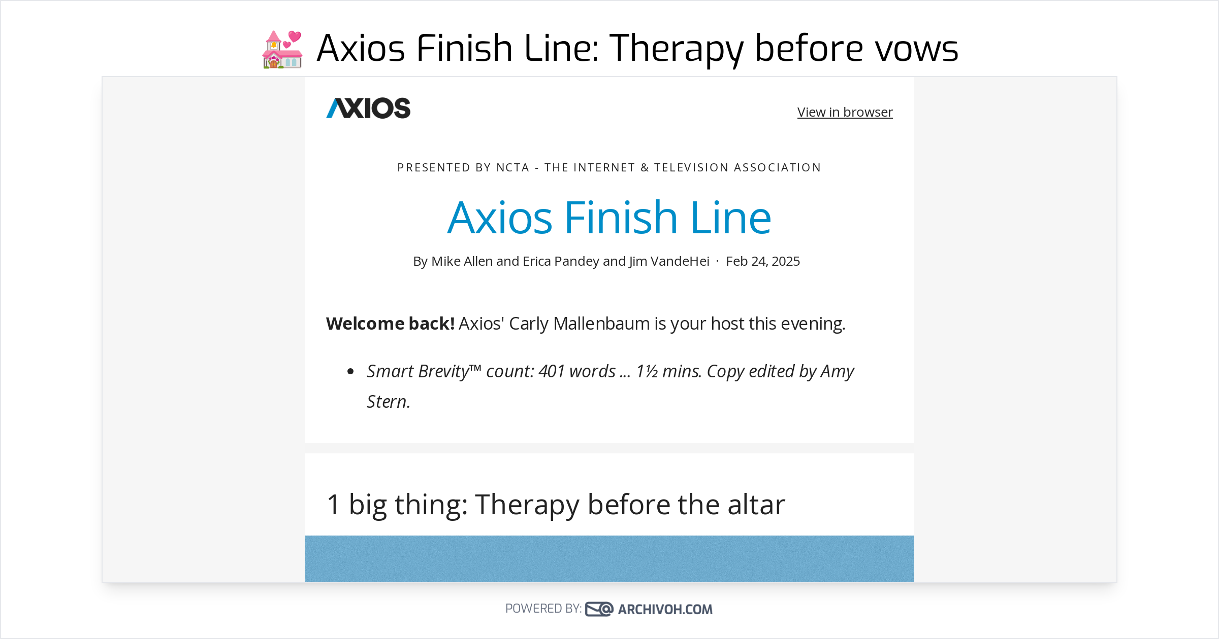 💒 Axios Finish Line: Therapy before vows