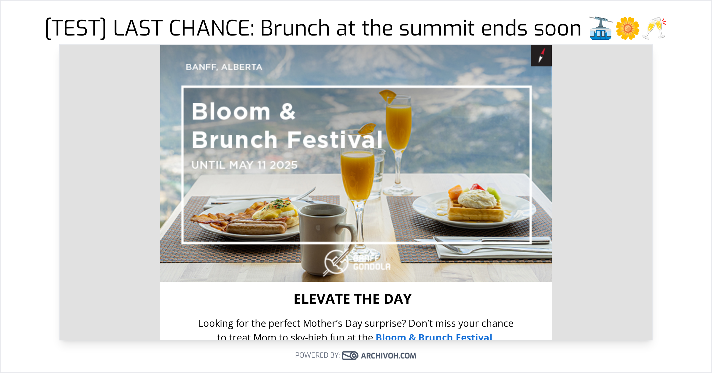 [TEST] LAST CHANCE: Brunch at the summit ends soon 🚠🌼🥂