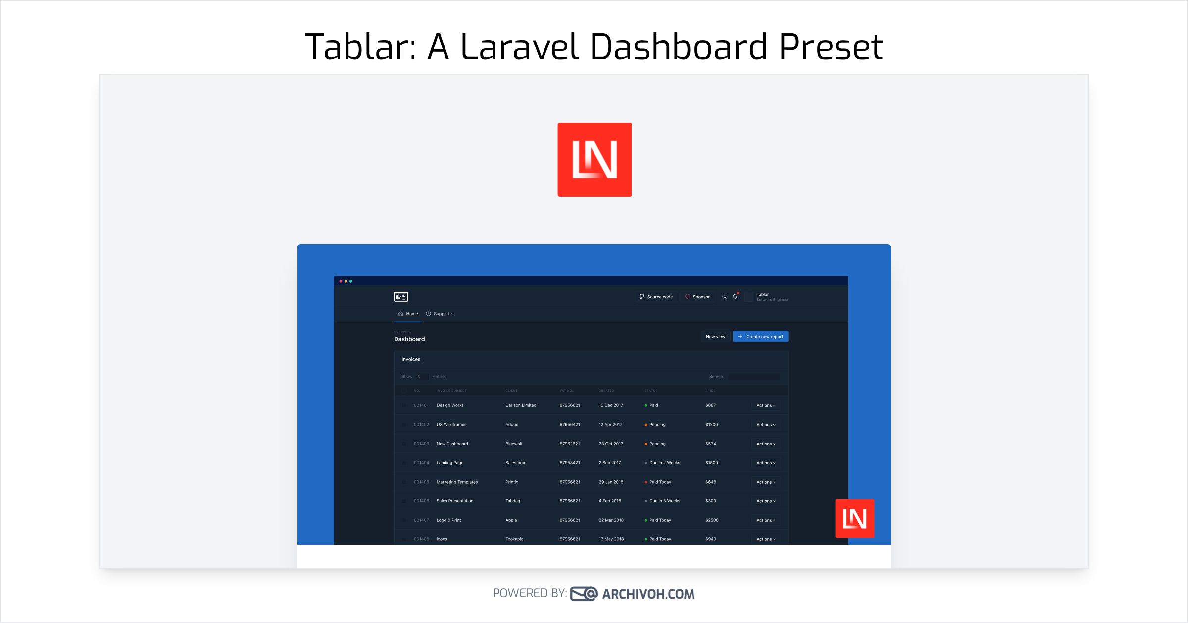 Tablar: A Laravel Dashboard Preset